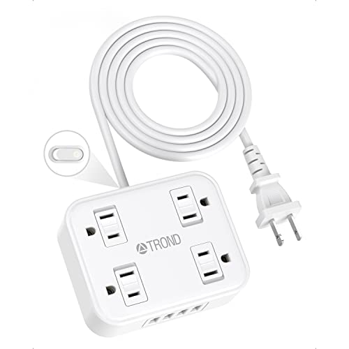2 Prong Power Strip, TROND 2 Prong to 3 Prong Outlet Adapter, 5ft Extension Cord, 4 Widely Outlets with 4 USB Ports, Wall Mountable, Ideal for Non-Grounded Outlets, No Surge Protector for Cruise Ship