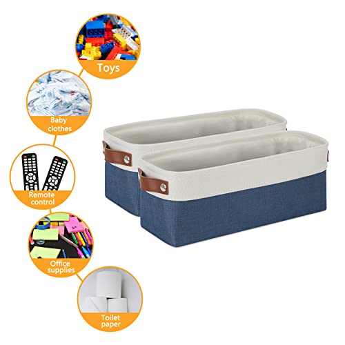 DULLEMELO Collapsible Bundle Baskets 4 Cube Baskets 11"x11"x11" + 2 Narrow Baskets 15"x6"x5.5"(White&Blue