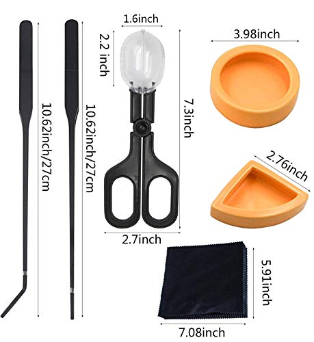 3Pcs Reptile Feeding Tongs Long Tweezers Cricket Clamp Bug Scooper and 2Pcs Reptile Food Bowl Lizard Gecko Food Water Dish Bearded Dragon Feeding Dish, Ceramics Worm Dish