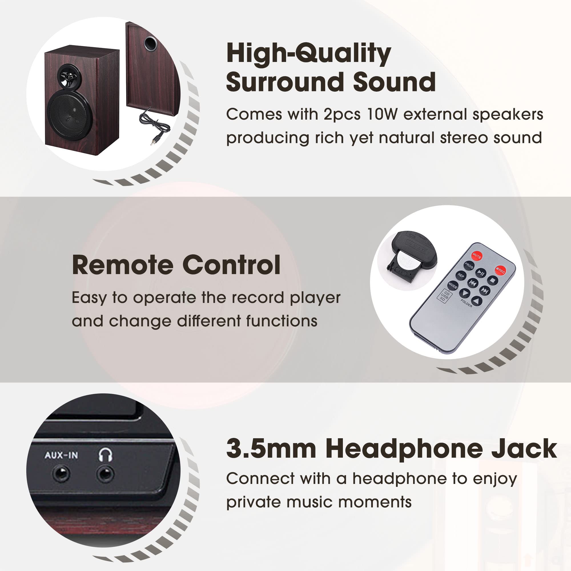 AW Vinyl Record Player with Speakers Turntable for Vinyl Records Stereo System for Home Bluetooth Tape Cassette CD Player Retro All in 1 AM/FM Radio