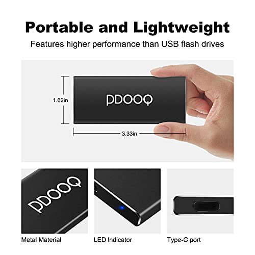 PDOOQ Portable SSD, External SSD Read up to 500MB/s & Write up to 450MB/s USB 3.1 Type-c Ultra-Slim External Solid State Drive (250GB)