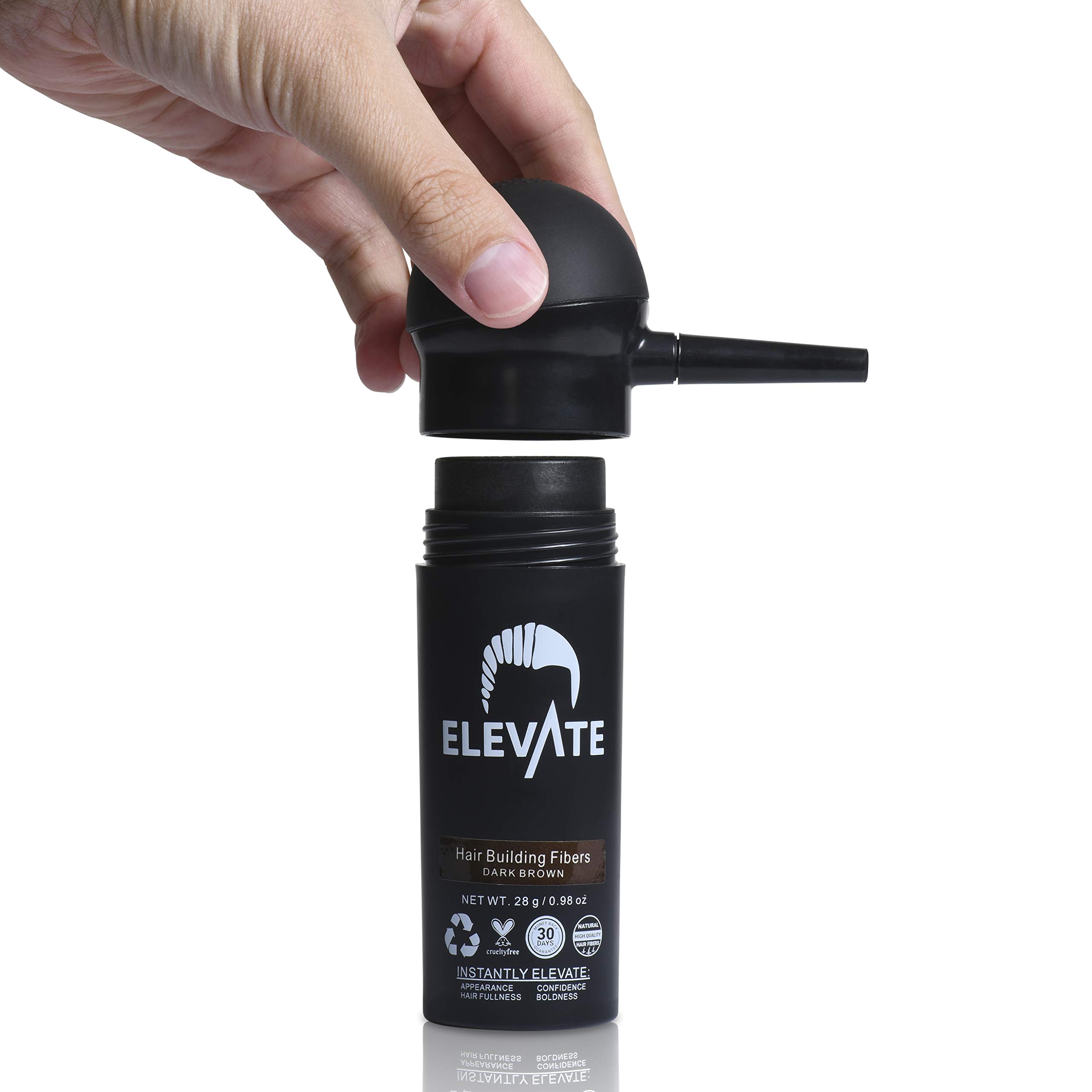 ELEVATE Hair Perfecting 2-in-1 Kit | Set Includes Natural Hair Thickening Fibers & Spray Applicator Pump Nozzle | Instantly Conceal & Thicken Thinning or Balding Hair Areas for Men Women (Dark Brown)
