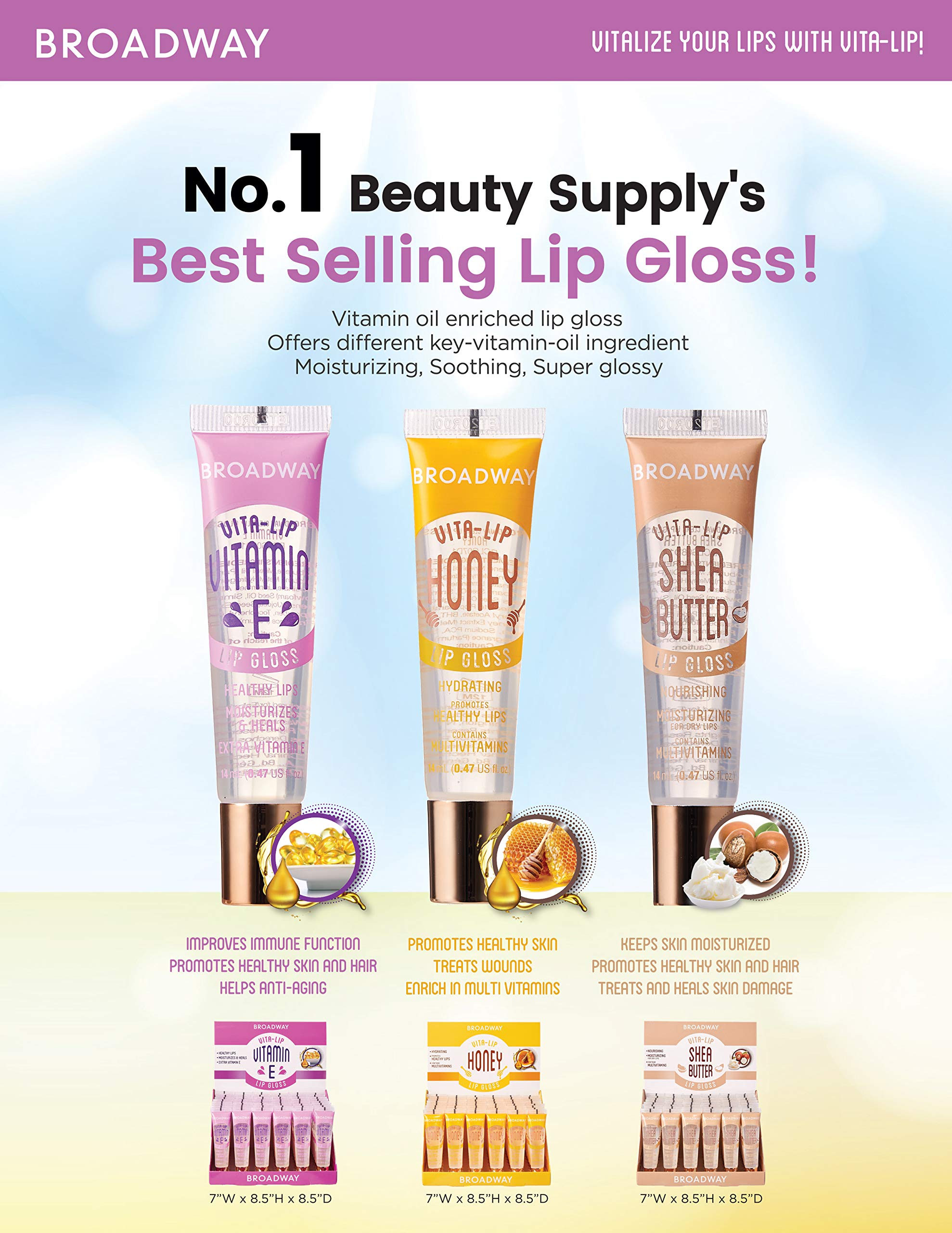 Broadway Vita-Lip Clear Lip Gloss 0.47oz/14ml (Shea Butter) 6 PACK