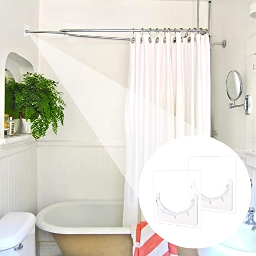 80mm Adhesive Shower Curtain Rod Holder 6PCS Large Shower Curtain Tension Rod Holders for Wall No Drilling Bathroom Shower Curtain Mount Holder Brackets