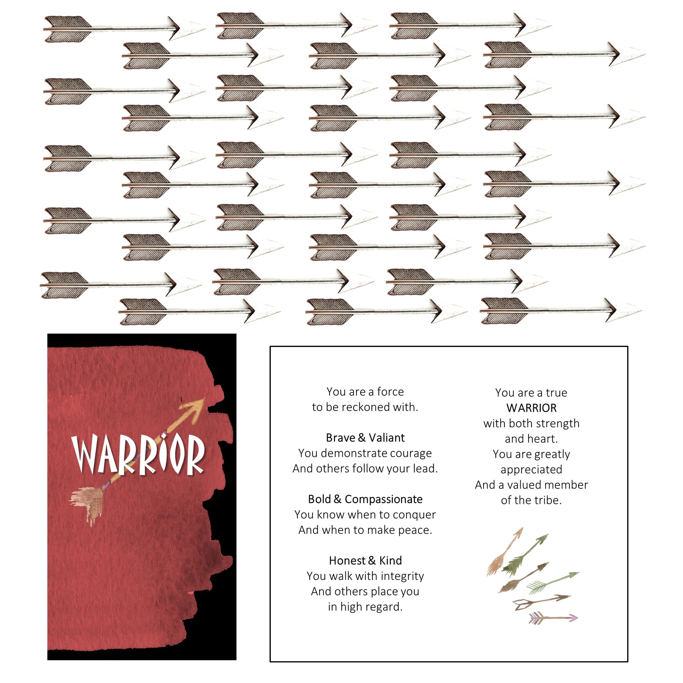 Smiling Wisdom - Bulk 30 Warrior Gift Sets - Employees Staff Mini Warrior Appreciation Cards, Bags and Arrow Keepsake Gifts (90 Pcs) - Silver Arrow