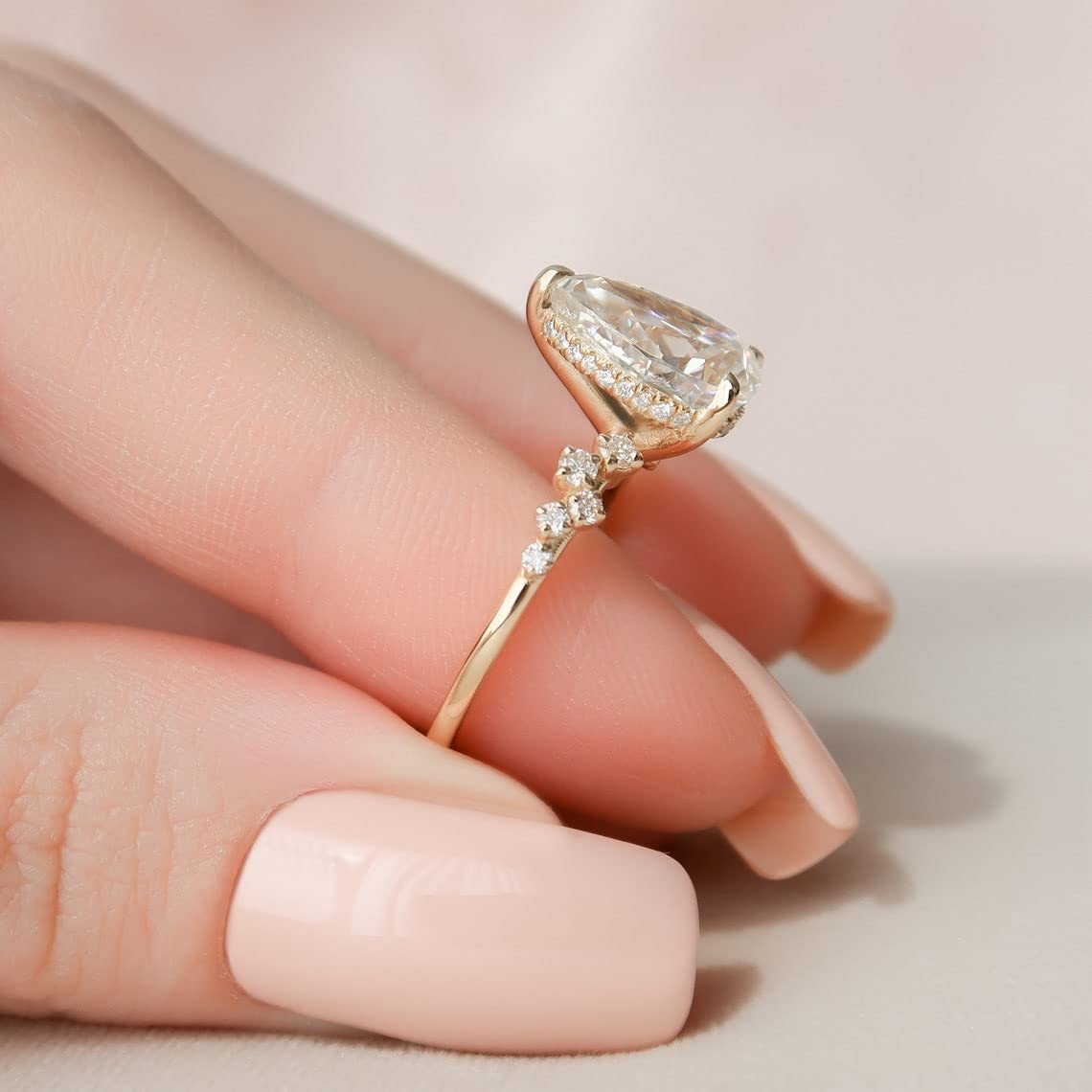 2 CT Pear Shaped Engagement, Minimalist Moissanite Engagement Ring, Scattered Side Stones in 14K Yellow Gold, Ring Size - 7.5