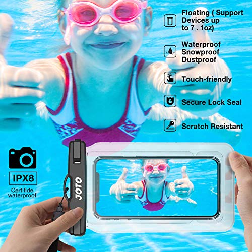 JOTO Floating Waterproof Phone Holder Pouch, Float Universal Waterproof Case for iPhone 14 13 12 11 Pro Max XS XR 8 7 Galaxy Pixel Up to 7ββ, IPX8 Underwater Cellphone Dry Bag for Beach -2 Pack,Clear
