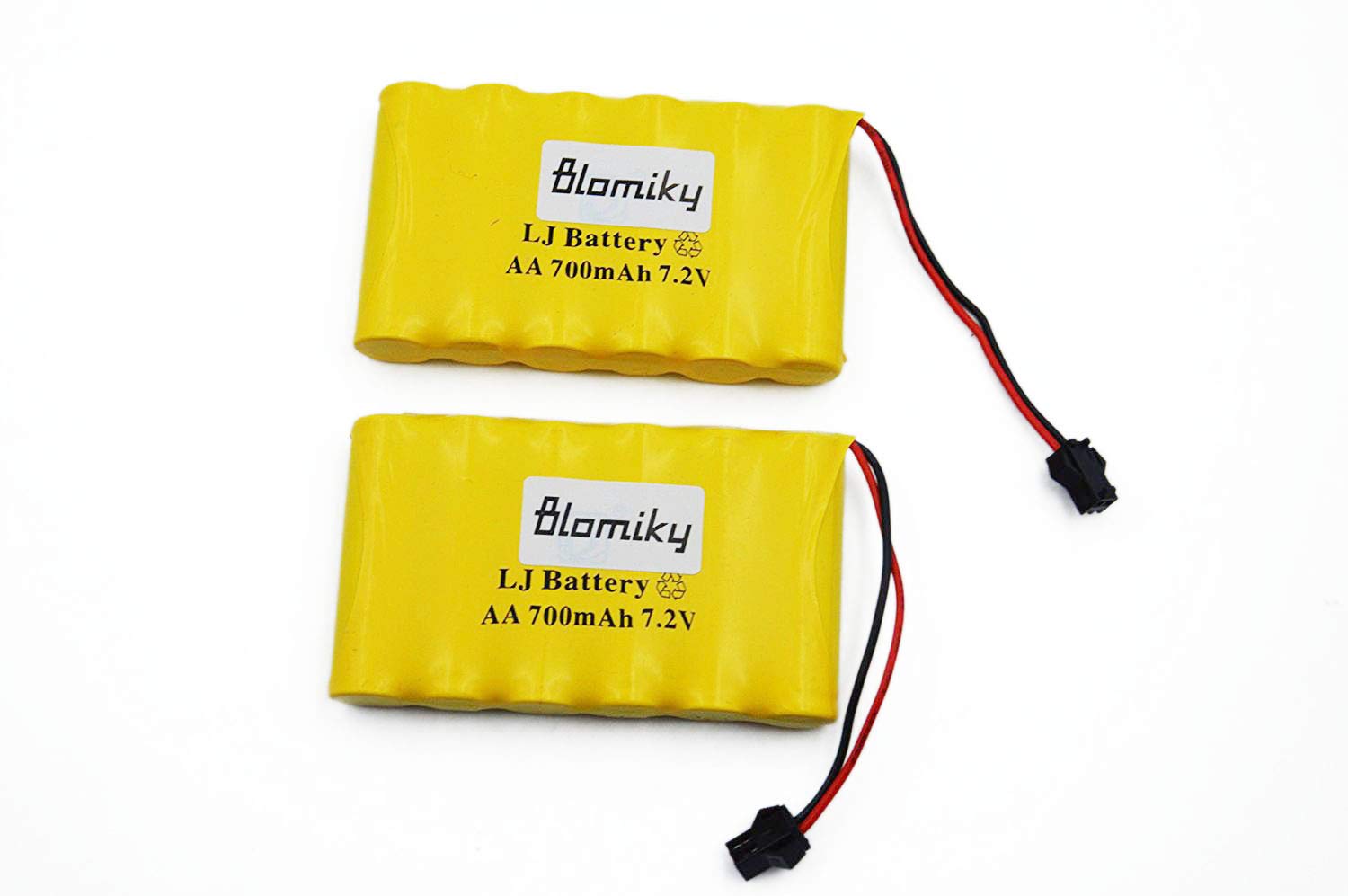 Blomiky 2 Pack 7.2V 700mAh Ni-Cd Rechargeable Battery Pack with SM 2P Plug Replacement for Old Version 15 Channel Huina 1550 550 RC Excavator 7.2V 700mAh Yellow 2