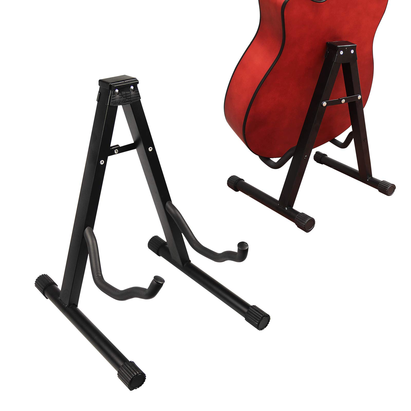 2 Pcs Guitar Stand Folding Universal A-Frame Stand for All Guitars Acoustic Classic Electric Bass Travel Guitar Stand, Black