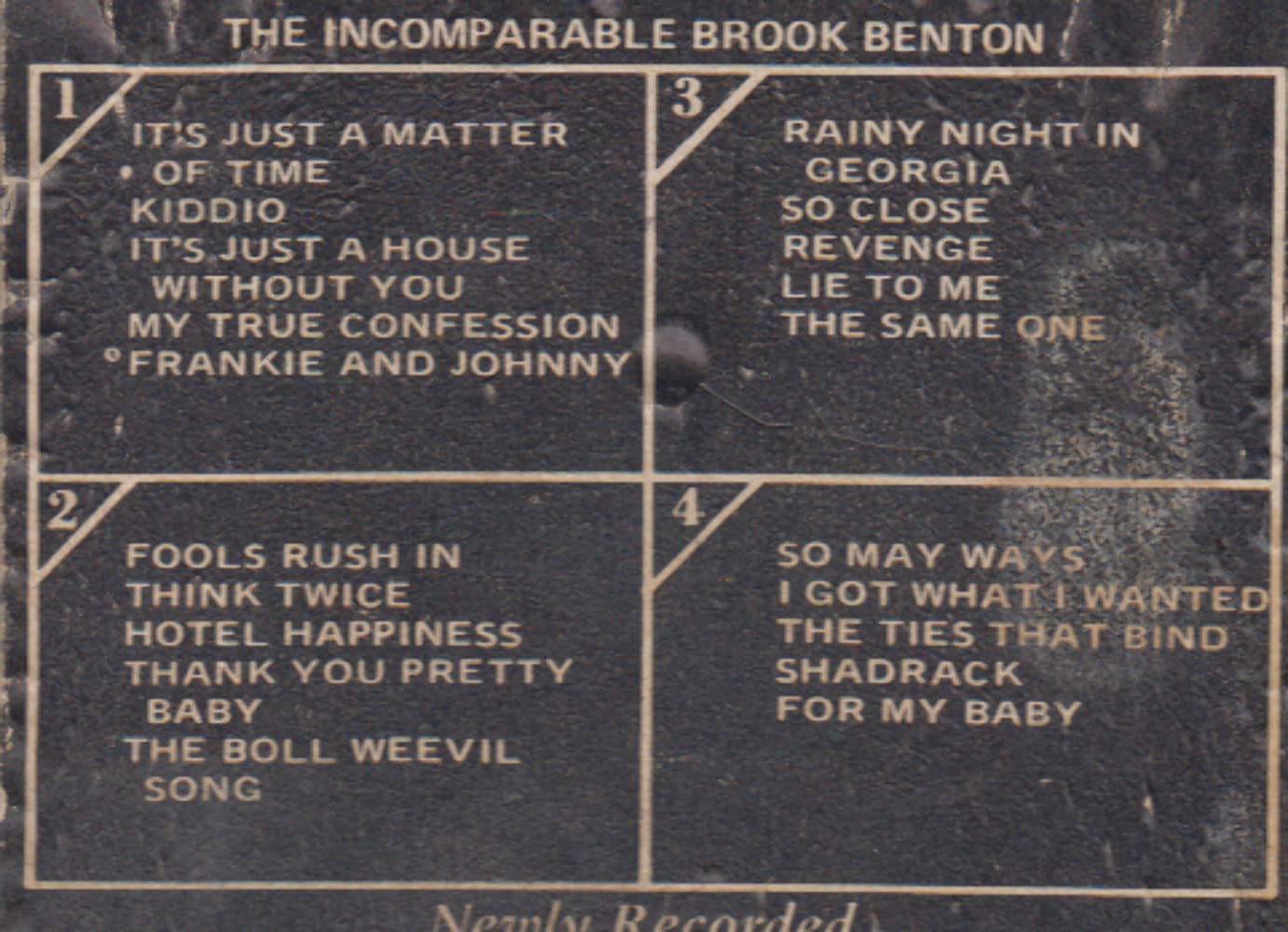 Brook Benton: The Incomparable Brook Benton - 20 of His Biggest Hits 8 Track Tape