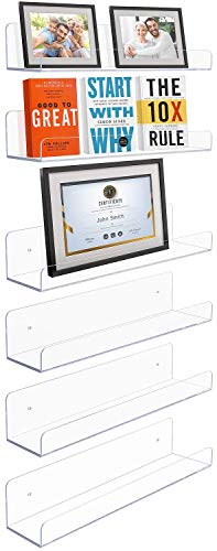 Sorbus Acrylic Wall Ledge Floating Shelf Rack Organizer, Invisible Display Style, for Books, Figurine, Picture Frame Storage, Wall Mounted Shelves for Home, Bathroom, Nail Salon, Spa (15 x 4.3 x 3'')