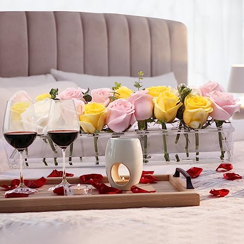 2 Pieces Acrylic Flower Vase Rectangular Floral Centerpiece with Lights - 31.5 Inch Modern Vase Long Rectangle Acrylic Vase for Home Decor