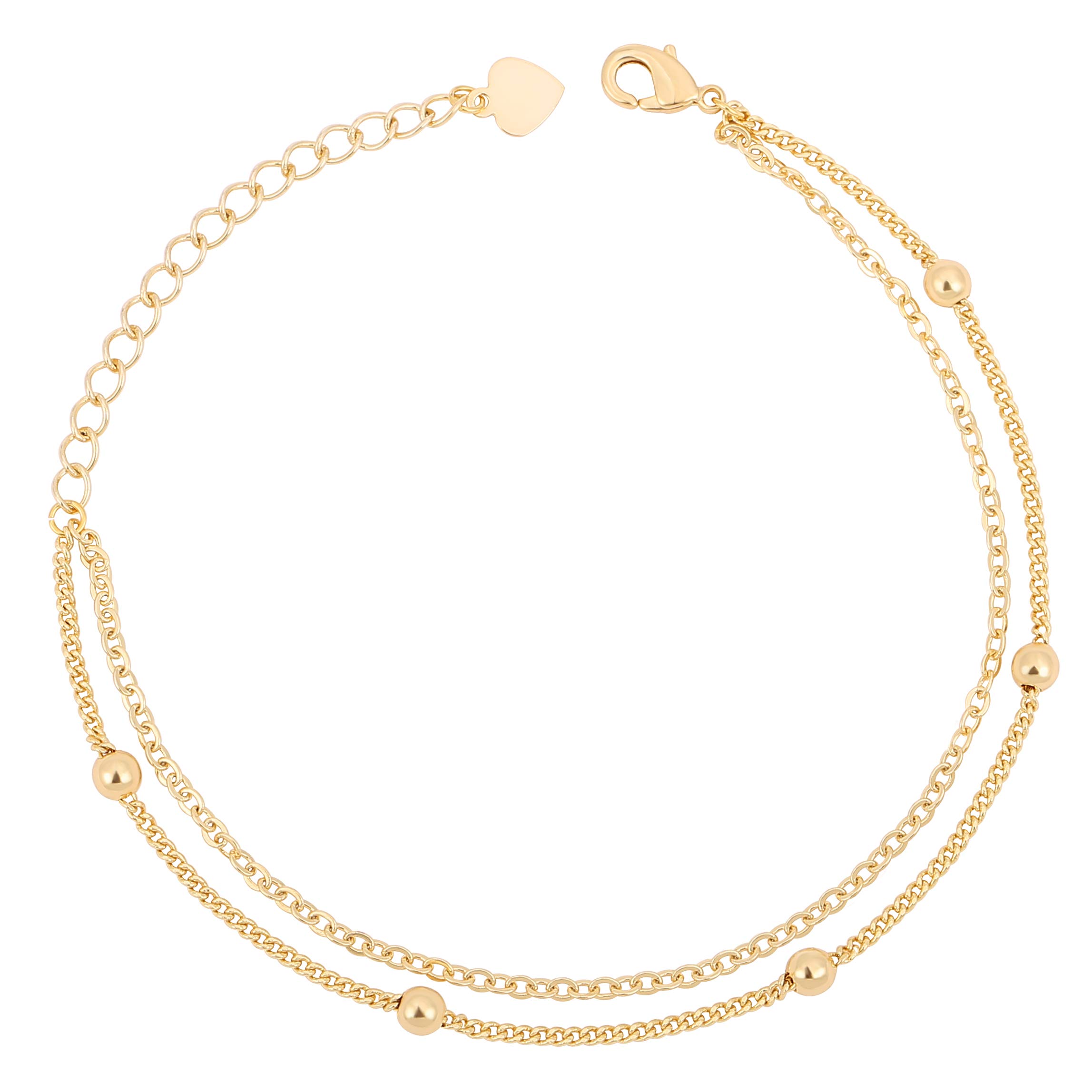 Aobei Pearl 18k Gold Beaded Chain Bracelet Satellite Chain Link Bracelet Minimalist Layering Jewelry for Women 7''