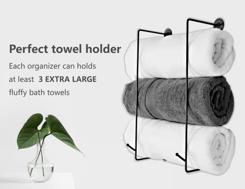 2 Set Towel Rack Holder, Wall Mounted Metal Towel Shelf with Hooks，3 Set Hanging Wire Baskets,Wall Mount Fruit Basket,No Drilling