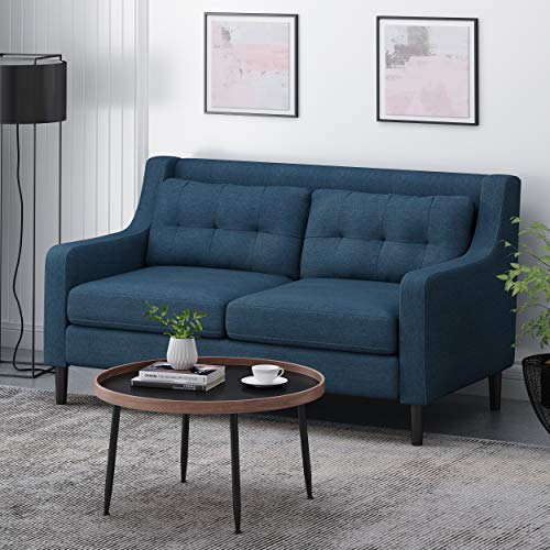 Christopher Knight Home Harva Love Seats, Navy Blue, Dark Brown