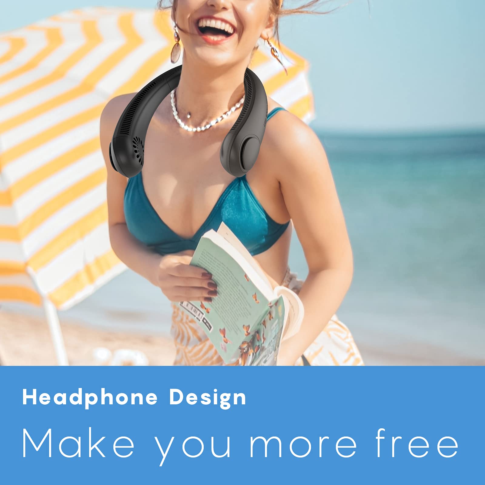 AOBOR Portable Neck Fan, 4000mAh Leafless USB Hanging Neck Fan, Wearable Personal Fan, Rechargeable, Black