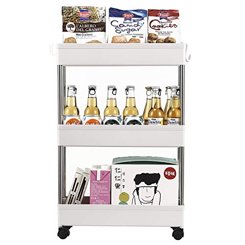 3 Tier Slim Storage Cart, Bathroom Storage Organizer Mobile Multi Functional Slim Storage Cart Rolling Utility Cart Tower Rack for Kitchen Bathroom Laundry Narrow Places