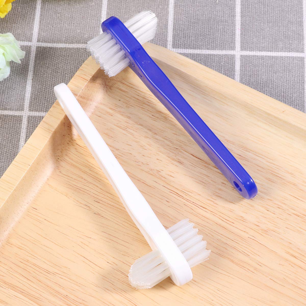 Brush False Cleaning Tool Double Sided Toothbrush Cleaning Brush 2pcs (White+Blue)