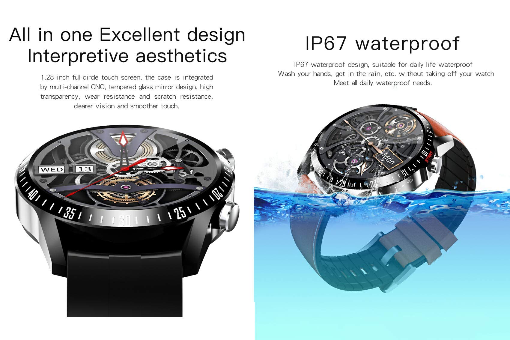 KRG Kerunga Business Sports Smart Watch Compatible with iPhone and Android/with Bluetooth Calling/Heart Rate/Sleep Tracker/IP67 (Black Silicone Strap Style, KRG-K29, 10*1.8*0.5inch