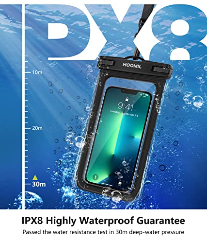 HOOMIL Waterproof Phone Pouch, 2 Pack Universal IPX8 Waterproof Phone Case Dry Bag with Lanyard for Samsung Galaxy A53 5G/S22 Ultra/iPhone 14 Pro Max - Black, Clear