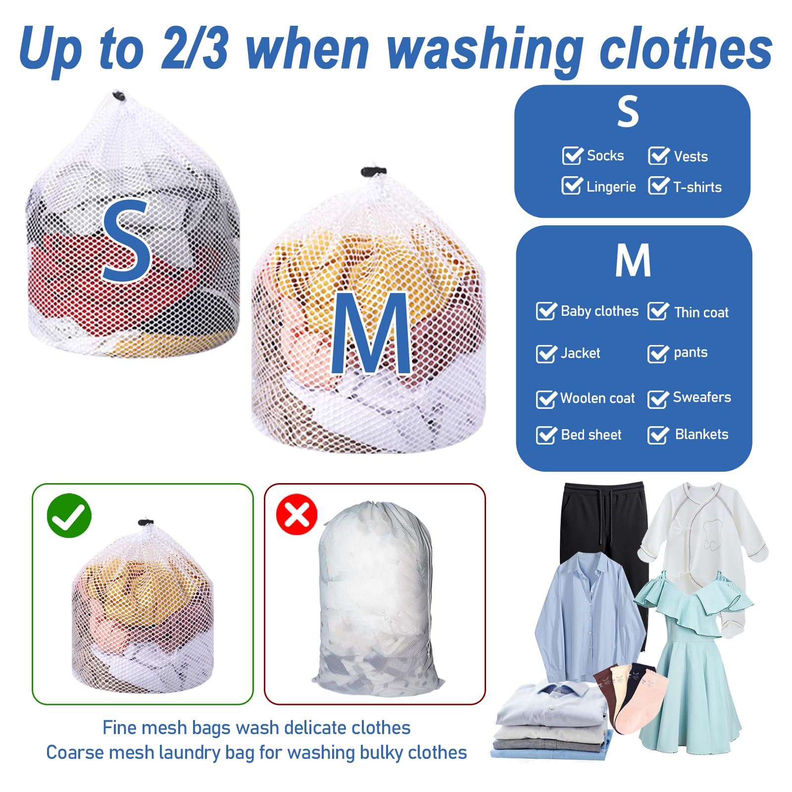 2 Pcs Laundry Bag Mesh Wash Bags Mesh Laundry Bag for Socks Machine Washable Drawstring Design Travel Laundry Garment Bag Mesh Washable for Blouse, Hosiery, Stocking, Underwear 12Γ16 inch, 16Γ20 inch