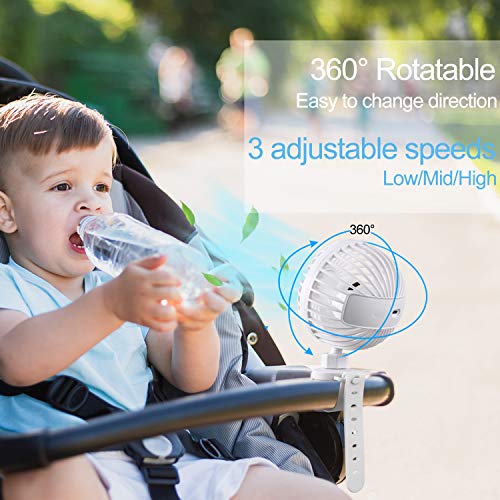 INNOLV Stroller Fan Clip on for Baby, Battery Operated Fans Portable Mini Handheld with Battery Powered and Flexible Silicon Strap,3 Speeds Personal Fan for Car Seat,Bike/Camping(White)