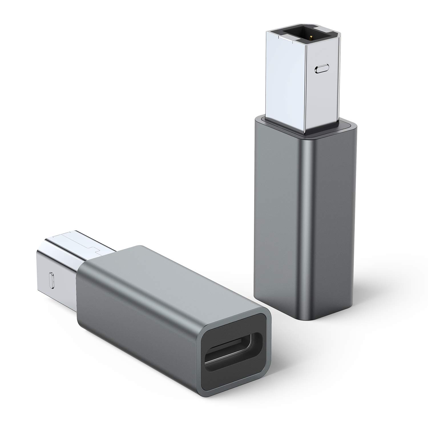 USB C Female to Printer Male Adapter (2-Pack), USB Type C to USB B Convert Connector Support Data Sync Compatible with Brother HP Canon Lexmark Epson Dell Xerox Samsung etc and Piano DAC (Grey)