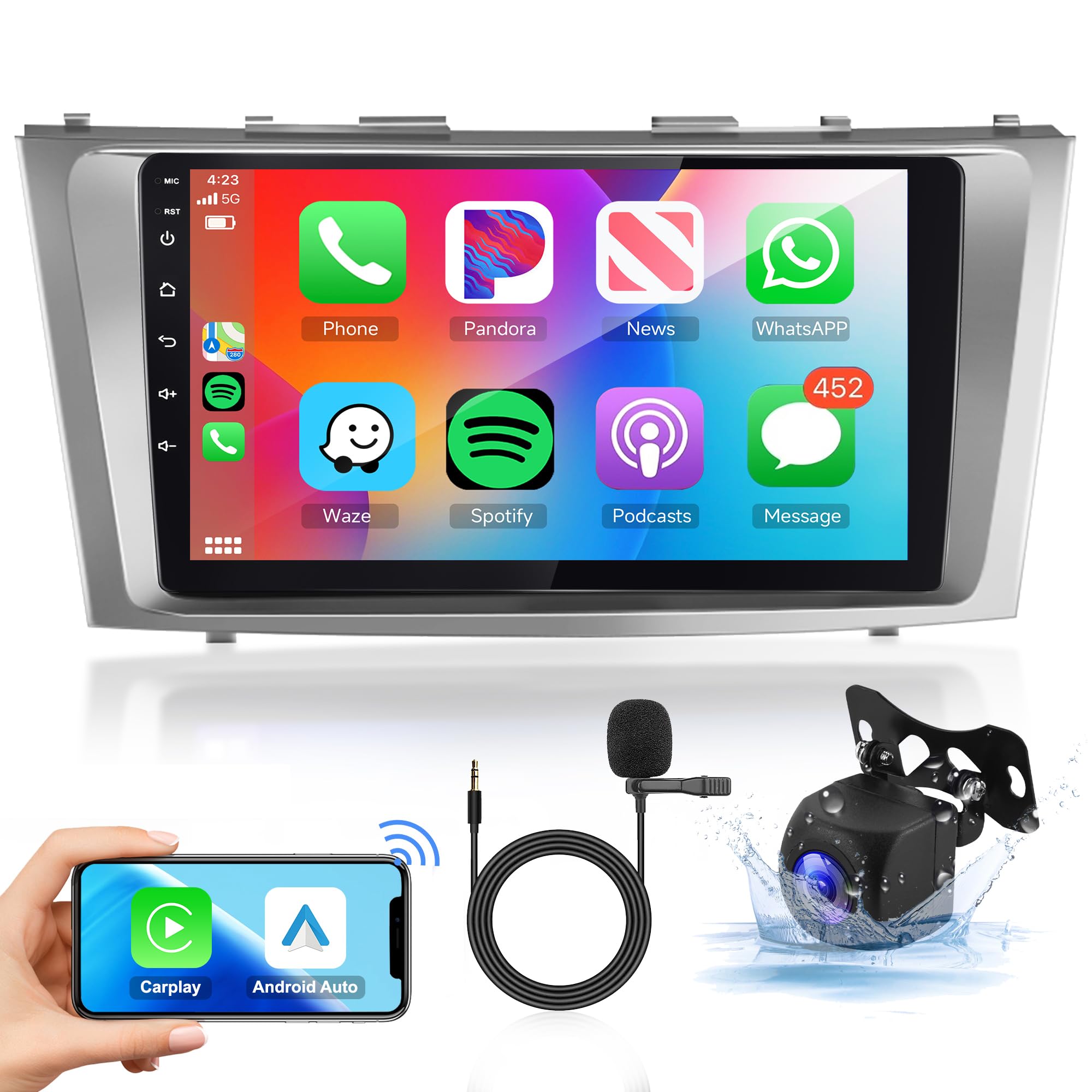 1G+32G Android Car Stereo Radio for Toyota Camry 2006-2011 with Apple Carplay, 9 Inch Touch Screen Car Radio with GPS Navigation Bluetooth FM HiFi WiFi Android Auto Mirror Link AHD Backup Camera