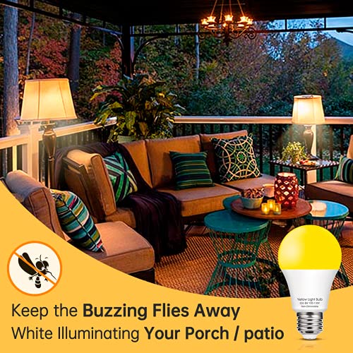 2 Pack 60W LED Yellow Bug Light Bulbs, A19 Amber Yellow LED Light Bulb, 700LM 8W LED Bulb 2000K Warm Lights, No Blue Sleep Aid Bulb, E26 Base, Outdoor Porch Bugs LED Lights Not Dimmable