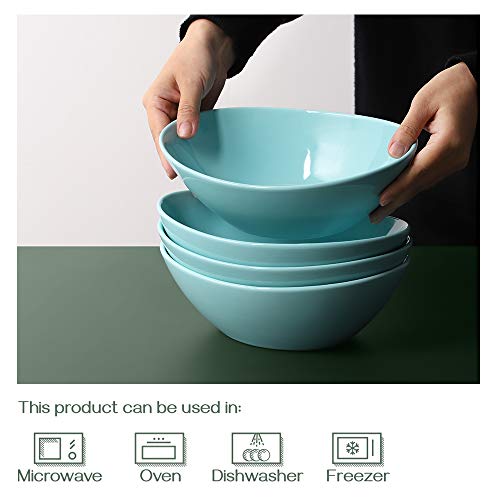 DOWAN 9" Porcelain Serving Bowls, Large Serving Dishes, 36 Ounce for Salads, Side Dishes, Pasta, Oval Shape, Microwave & Dishwasher Safe, Good Size for Dinner Parties, Set of 4, Turquoise