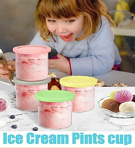 4 Pack Containers Extra Replacement for Ninja Creami Pints and Lids, (16oz) Cups Compatible with NC301 NC300 NC299AMZ Series Ice Cream Maker - Dishwasher Safe, Leak Proof Lids Pink-Mint-Grey-Blue