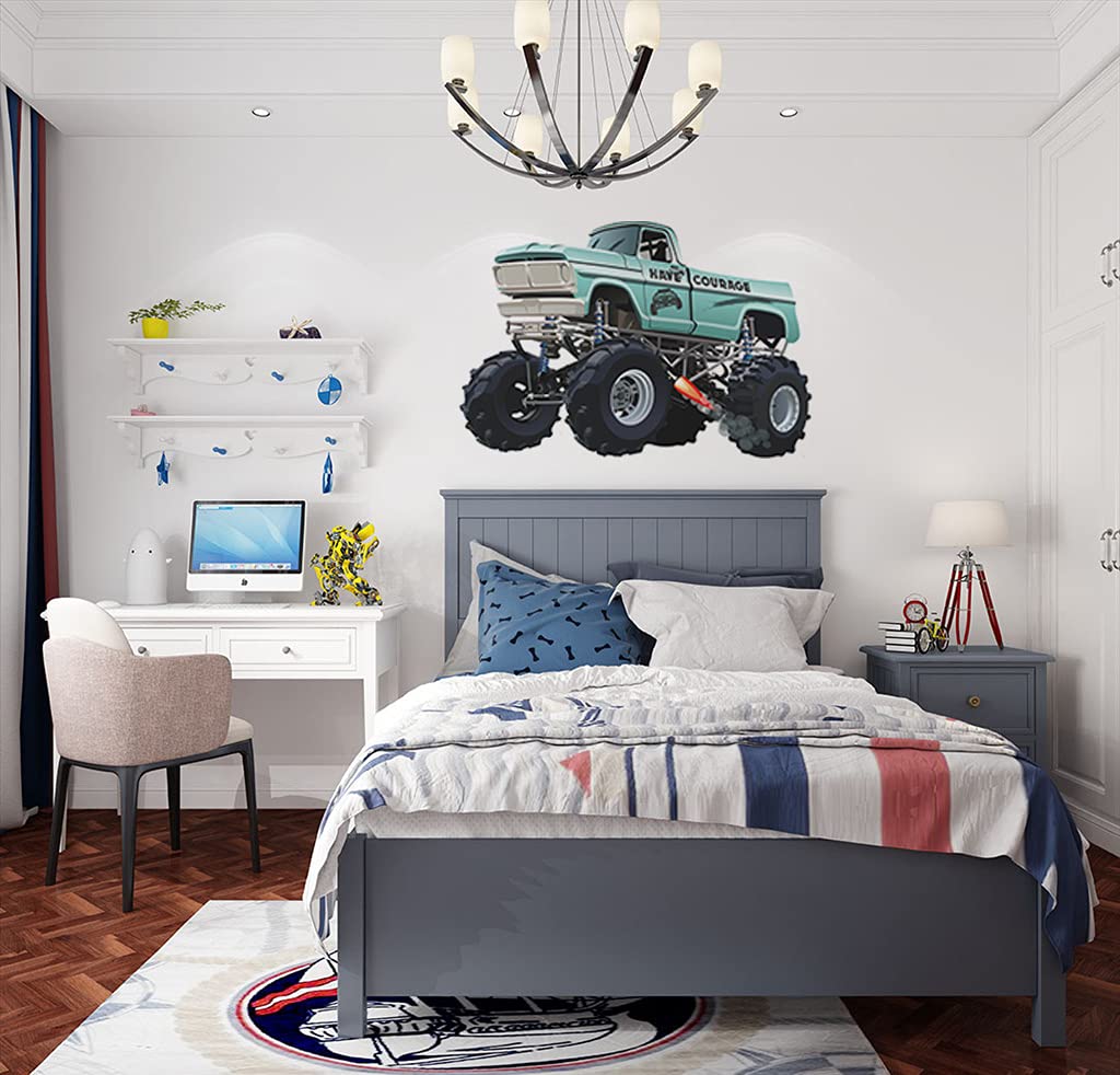Monster Truck Wall Stickers Decals for Boy’s Bedroom, Gift for Boy's, Car Decor Wallpaper Mural for Nursery Classroom Kids Room