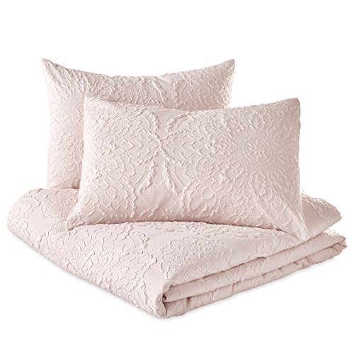 CHF Solid Medallion 3-Piece Microsculpt Comforter Set with Shams, Full/Queen, Blush