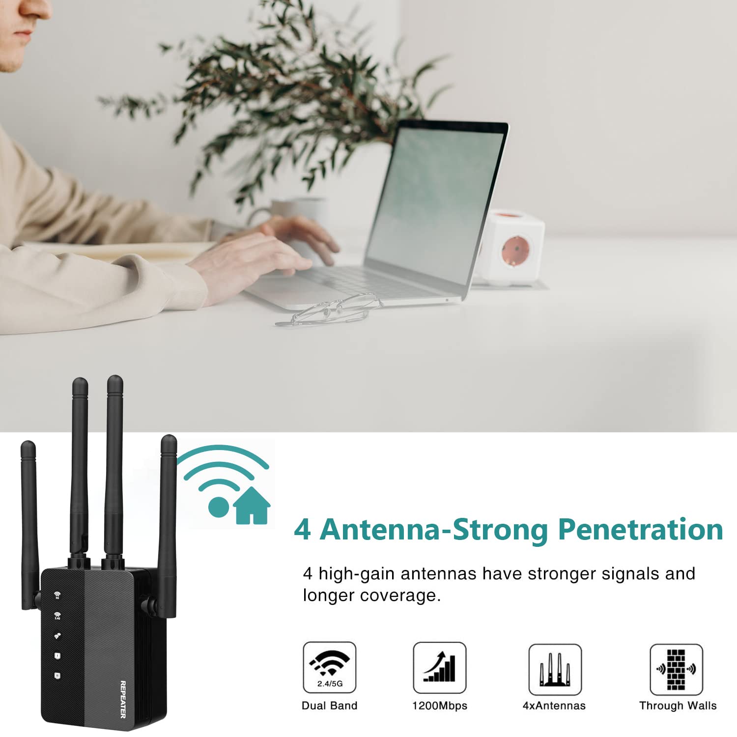 2022 WiFi Extender Signal Long Range Coverage to 8500sq.ft and 45+ Devices, Internet Booster for Home, Wireless Internet Repeater and Signal Amplifier, 5 Modes, Easy Setup