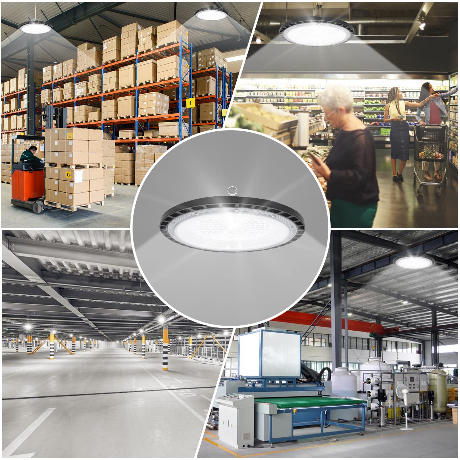 6Pack 200W LED Shop Lights High Bay Light (Eqv. 800W MH/HPS) 28000lm Shop Lights with Cable and Plug, IP66 Waterproof UFO Light LED Work Light for Workshop Garage Warehouse Factory Light Fixtures