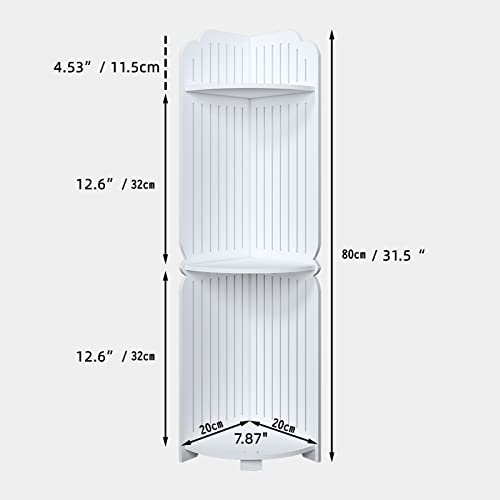 3 Tier Corner Shelves, Plastic Small Bathroom Corner Organizer Open Shelf with Vertical Striped As Bookcase Decor Display Rack Shelf for Bedroom Living Room Kitchen Office