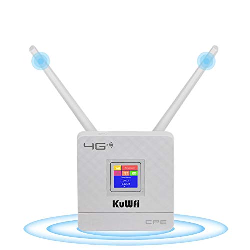 KuWFi 4G LTE Modem Router with SIM Card Slot, Cat4 Wireless WiFi Routers with Dual External Antennas Work with T-Mobile/AT&T for Home/Office