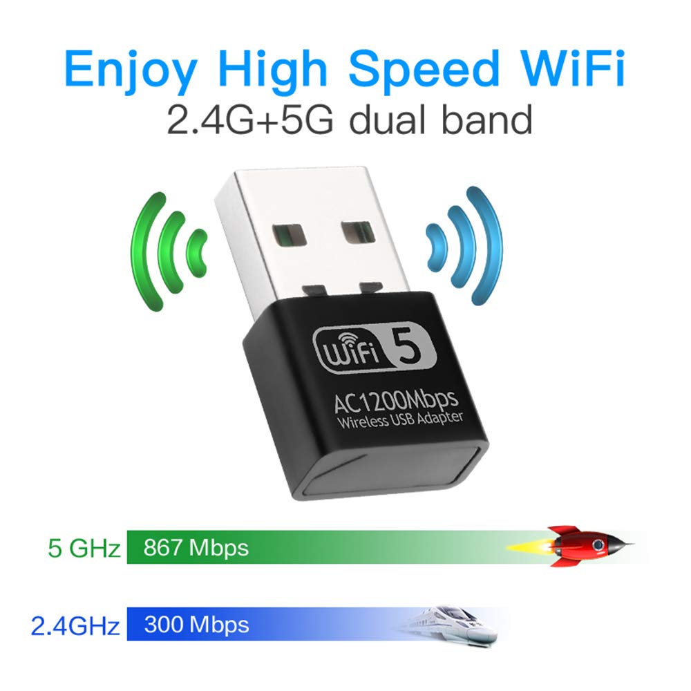 KuWFi Wireless USB Adapter, Dual Band AC1200 WiFi Adapter USB Network Card Dongle 1200Mbps 5Ghz Antenna for Desktop Laptop PC