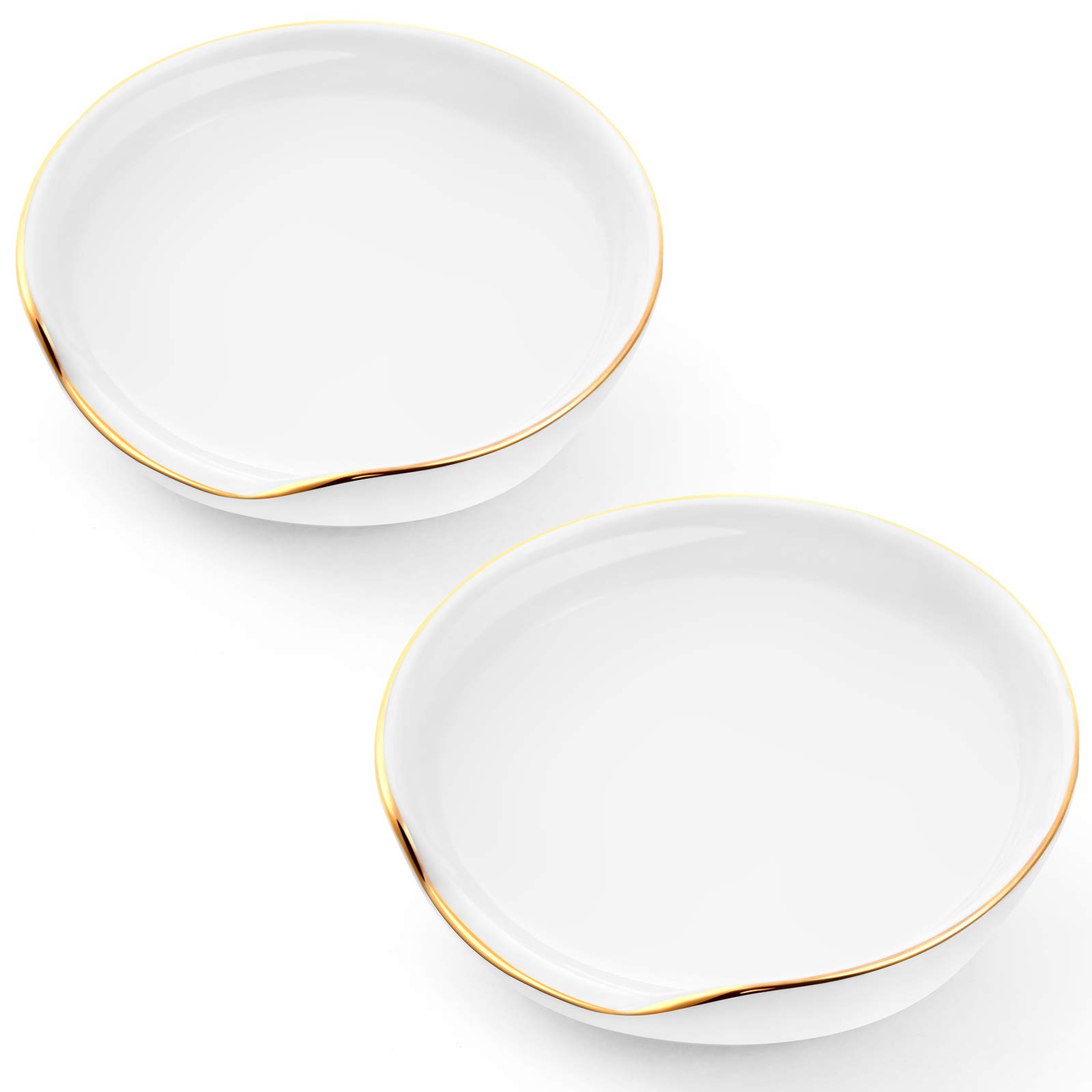 2 Pieces Gold Trim Ceramic Spoon Rest for kitchen,4 Inches Spoon Holder for Stove Top Spatula Holder, Coffee Spoon Rest Cradle, Kitchen Utensils Accessories (White)