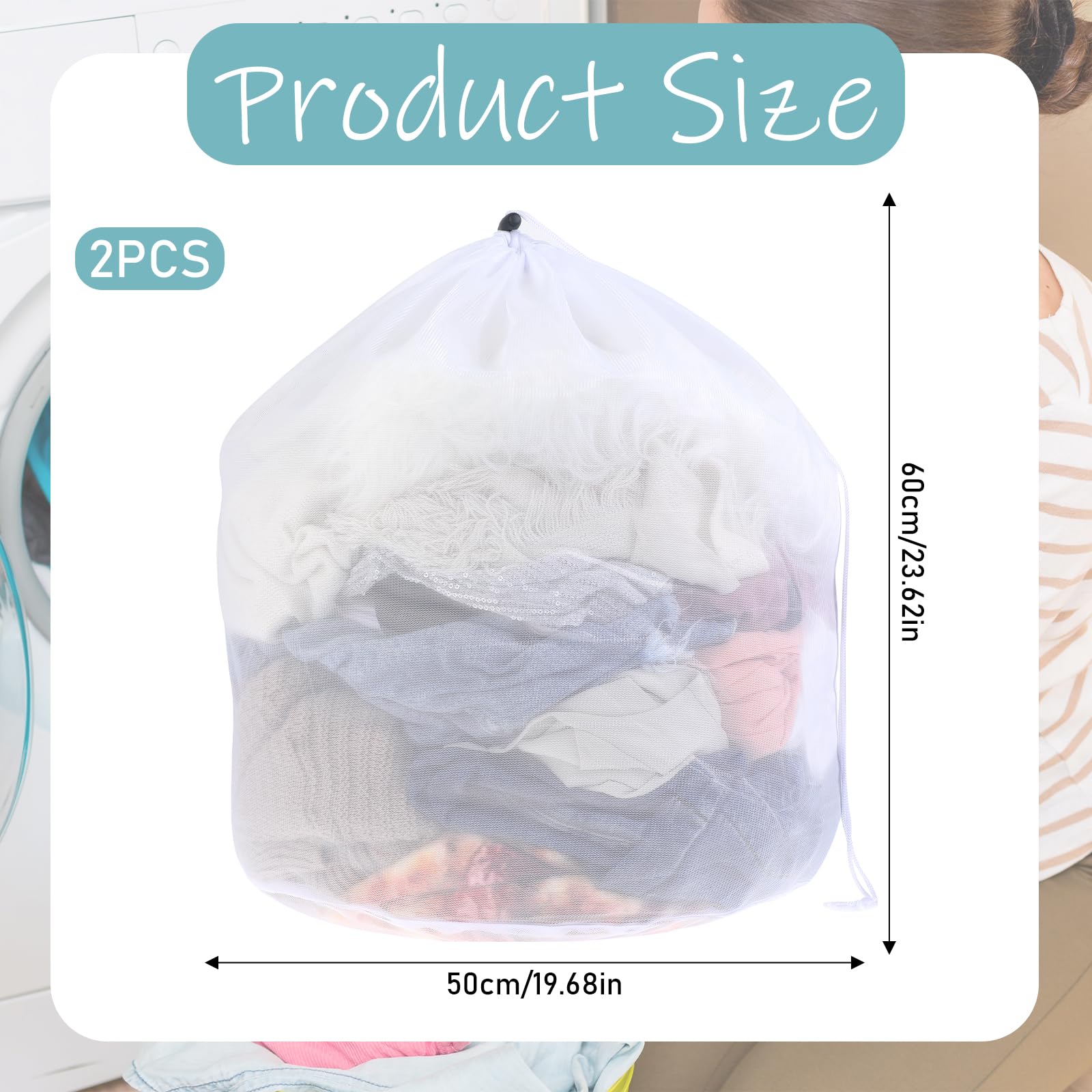 2 Pcs Mesh Laundry Bags Large Wash Bags 20 x 24 inch Laundry Hamper Liner with Drawstring Closure White Dirty Clothes Net Bag for Clothes Underwear Sheets Shoes Travel Storage