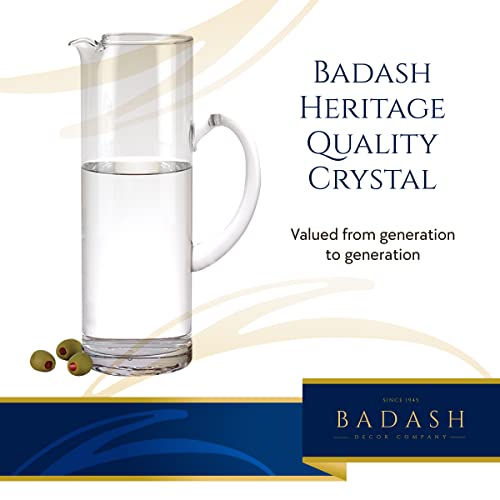 Badash Crystal Glass Pitcher - 9.75” Tall Mouth-Blown Lead-Free Crystal Glass Pitcher - 48 oz. Cocktail Pitcher - Cylinder Pitcher for any Beverage
