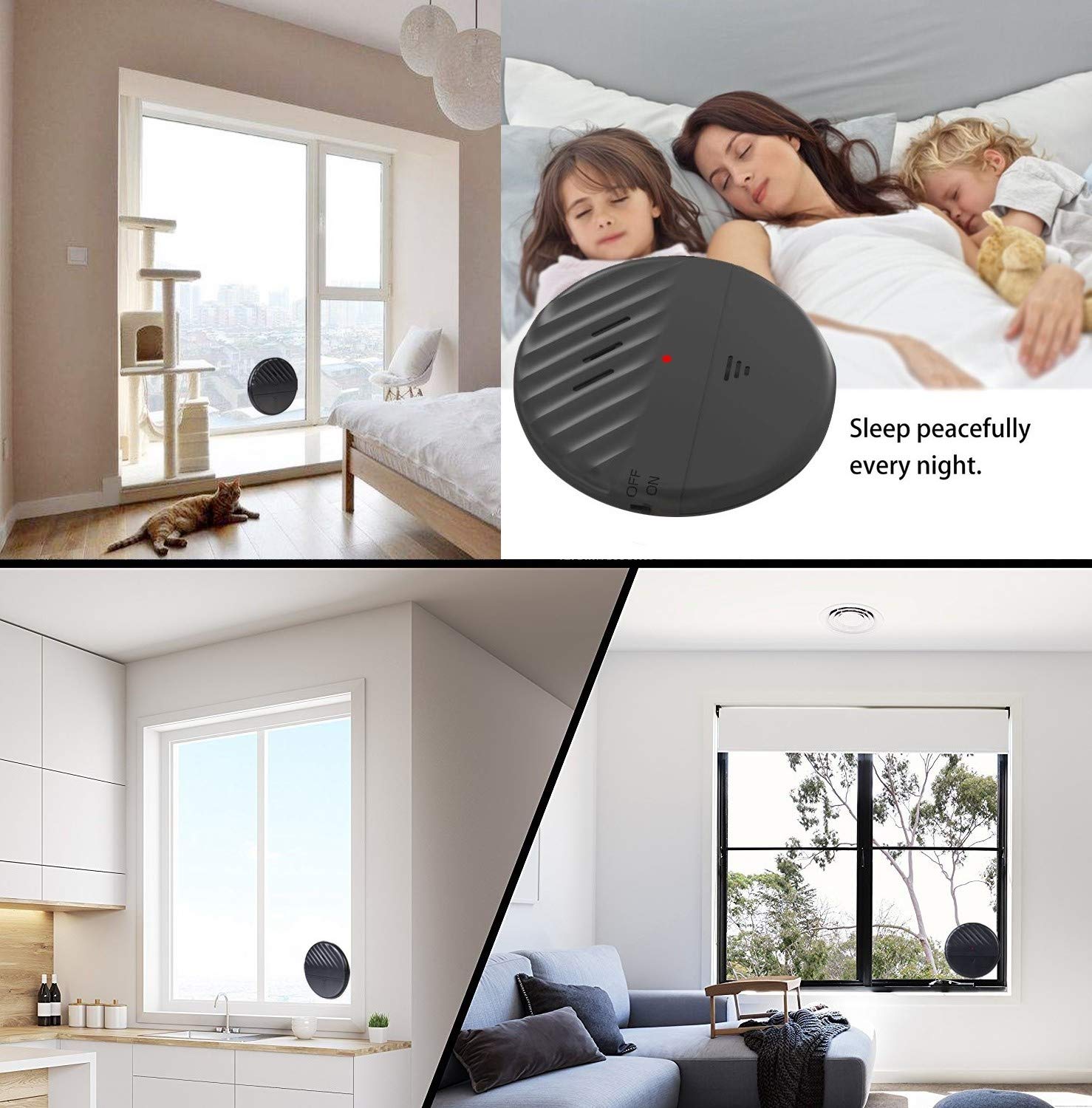 EverNary Window Vibration Alarm,125dB Loud Ultra-Slim Anti-Theft Alarm for Door and Window Glass Break Sensor Alert with Adjustable Sensitivity (5, Black)