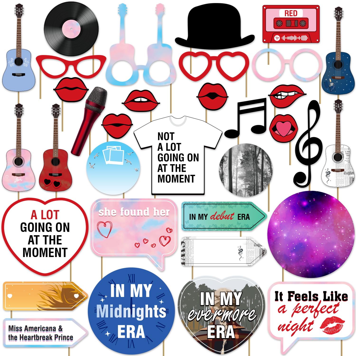 34 Pcs Party Photo Booth, Boys and Girls Party Decorations, Birthday Party Favors, Birthday Music Lyrics Photo Booth Props for Girls Party, Music Lover Photo Booth Props