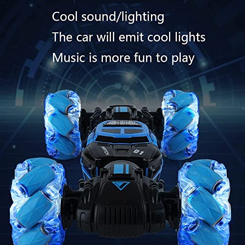 2.4GHz Remote Control Car 4WD RC Stunt Car Deformable All-Terrain Off Road Car, 360 Degree Flips Double Sided Rotating Race Car with Gesture Sensor Watch Lights Music for Kids (Red) M79