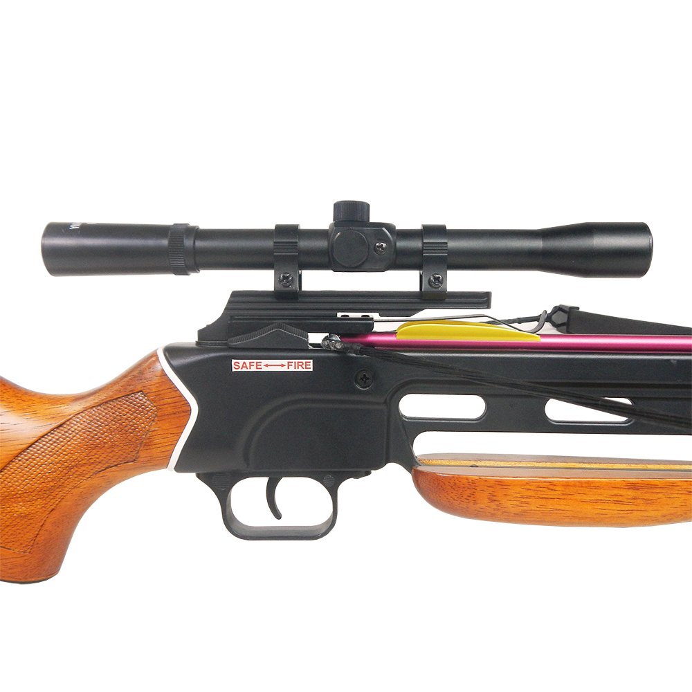 150 lb Wood Hunting Crossbow Bow + 4x20 Scope + 7 Bolts/Arrows 180 175 80 50 lbs