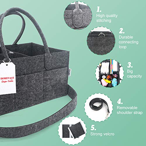 HOMEVAGE Diaper Caddy Caddies Organizer, Baby Cloth Diapering, Tote Bag, Nursery Storage Bin for Changing Table, Portable Car Travel Organizer (Black)