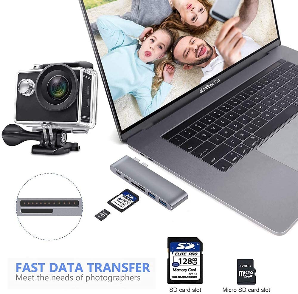 WangW USB C Hub, 7 in 1 Type C Aluminum Adapter for MacBook Pro 13″ and 15″ 2016/2017/2018/2019, Air 2018/2019, 4K USB C HDMI, 2 USB 3.0 Ports, TF/SD Card Reader,USB C Power Delivery,Black