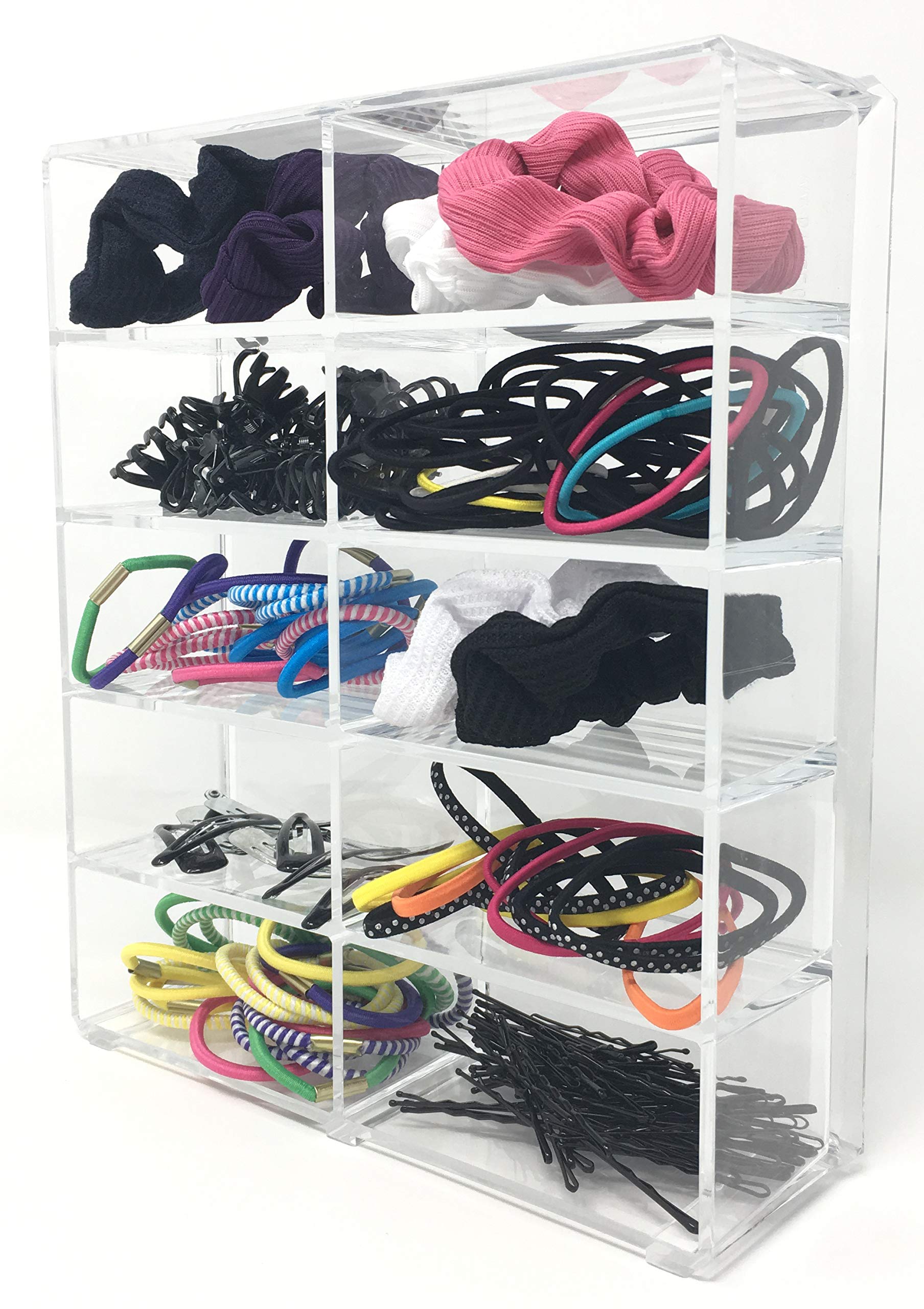 BY ALEGORY Acrylic Hair Accessory Organizer Storage for Bows Ties Bobbi Pins Claws Barrette Silk Scarves Scrunchies Ribbon Bandana Drawer Refillable Container Tray