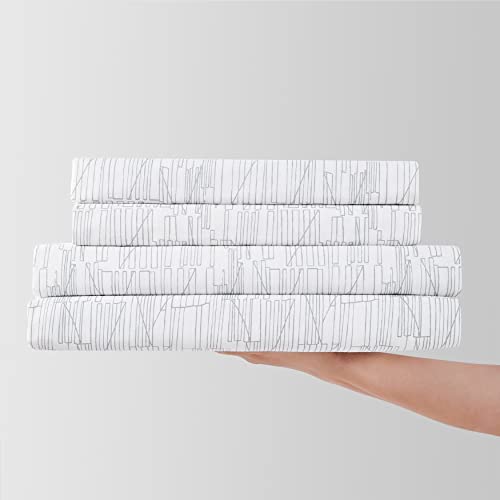 City Scene - Queen Sheets, Cotton Percale Bedding, Crisp & Cooling Home Decor (Tally, Queen)