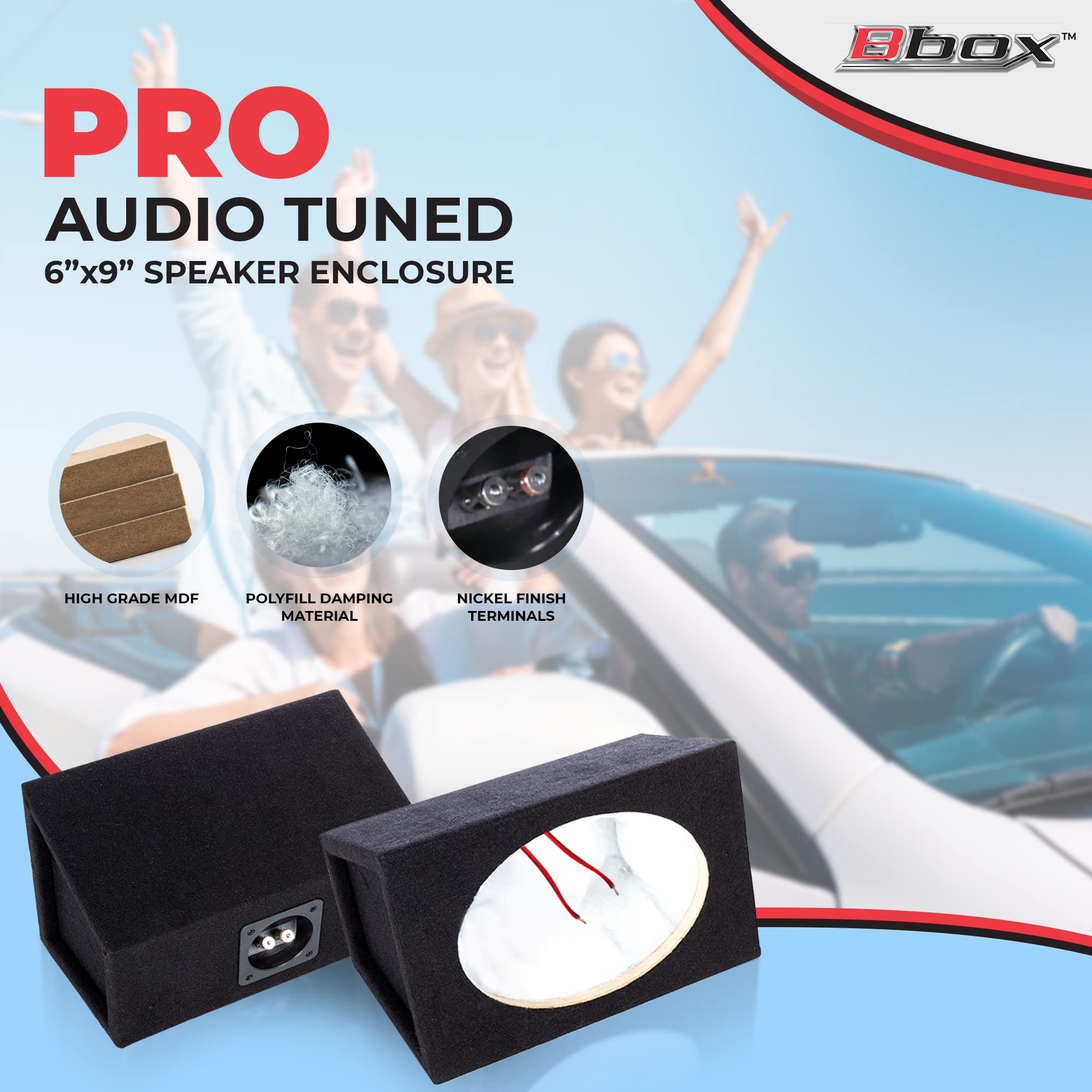 Atrend Bbox Pro Audio Tuned Car Speaker Boxes & Enclosures - 6x9 Speaker Box for Great Sound Quality for Home & Vehicle- Nickel Finish Speaker Terminal w/ 18 Gauge Audio Cables- Set of 2- Charcoal